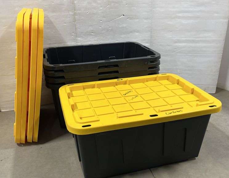 (5) Tough box 27-gallon construction grade totes, excellent - Albrecht ...