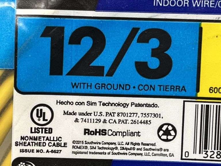 (2) Rolls of Southwire SIMpull 12/3 Romex electrical wire in yellow ...