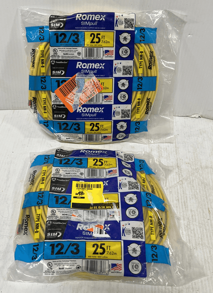 (2) Rolls of Southwire SIMpull 12/3 Romex electrical wire in yellow ...