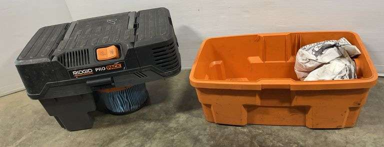 Ridgid shop vac disguised as a toolbox with hose, dusting brush, floor ...