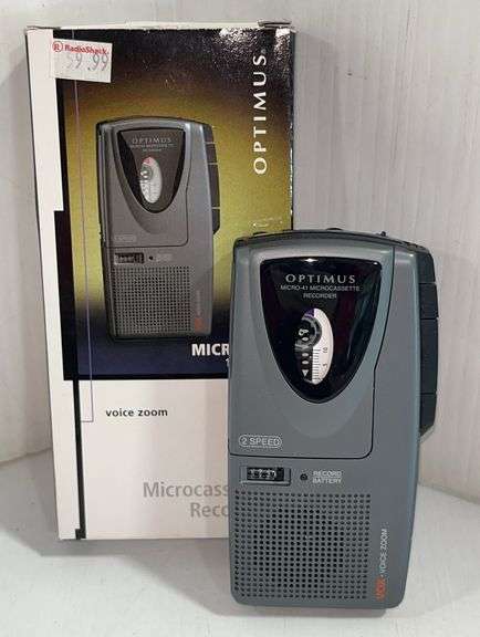 Optimus microcassette recorder, box- 7"H, works - Albrecht Auction Service