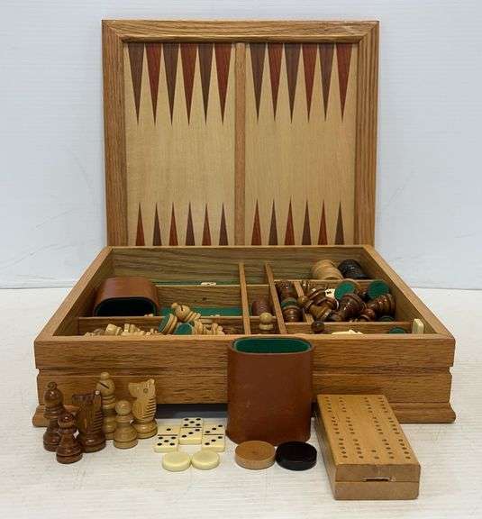 Older wooden 5-in-1 combo game set, beautiful craftsmanship, some resin ...
