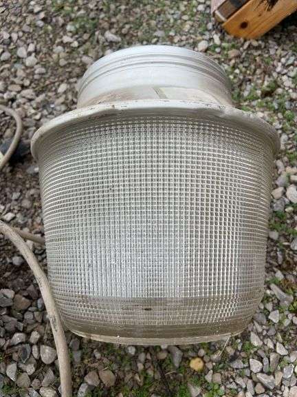 Old light fixture, has been stored, is dusty, glass globe, as is ...