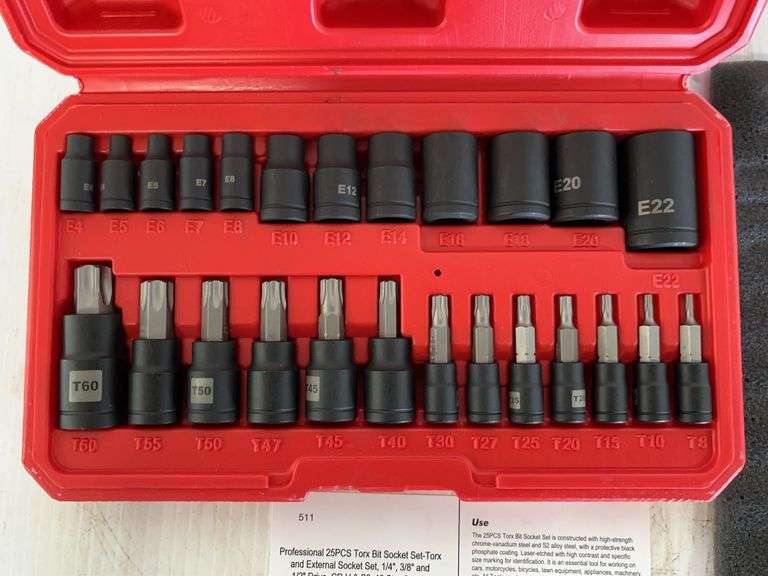25-Piece torx bit and external socket set, CR-V, 1/4", 3/8", and 1/2 ...