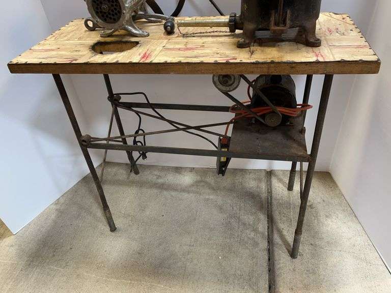 Grinding/stuffing table with 110V motor and foot control switch, set up ...