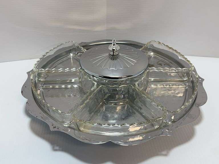 Older crystal egg tray; Clear veggie tray; Older sectioned glass veggie ...