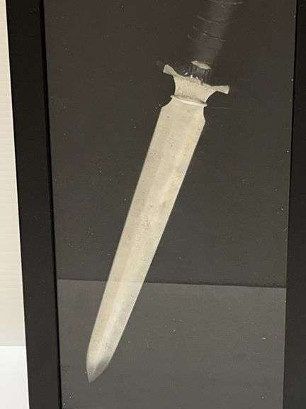 Leather wrapped handled dagger in shadow box, possibly fair; and Bairn ...