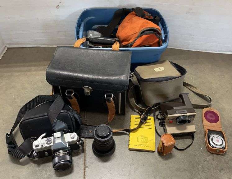Older Film Camera items, case- 9"H, includes: Minolta XGL camera with ...