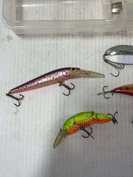(24) Fishing lures, floater, divers, spoons (Cleos), and flat fish, all ...