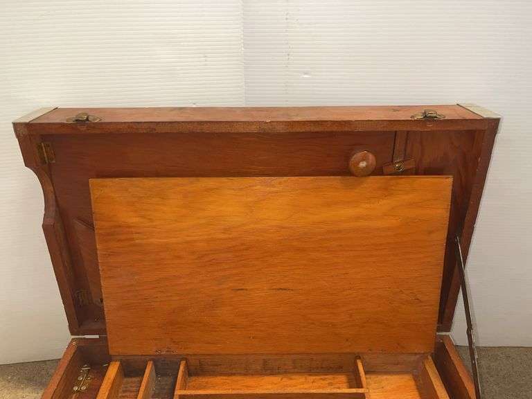 Older wood hobby box with multiple hidden compartments, overall- 8"D x ...