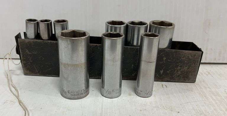 (9) Pieces of deep well Craftsman socket set, 3/8" to 7/8", 6-point ...