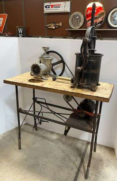 Grinding/stuffing table with 110V motor and foot control switch, set up ...