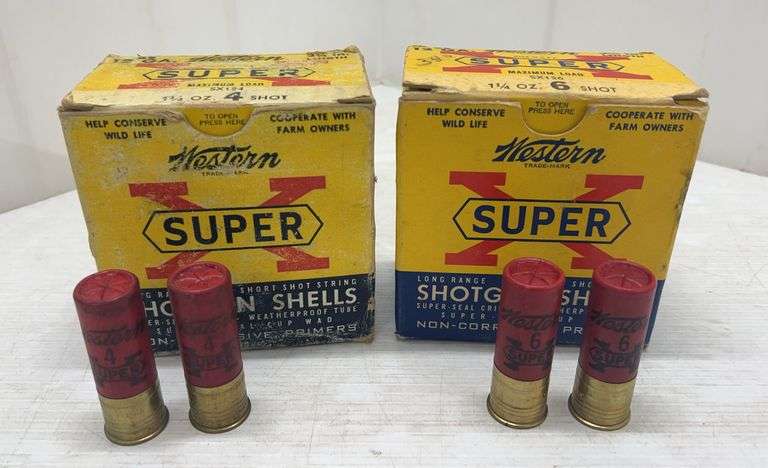 (2) Boxes of Older Shotgun Shells, Includes: 1- Super-X No. 4 Shot, and ...