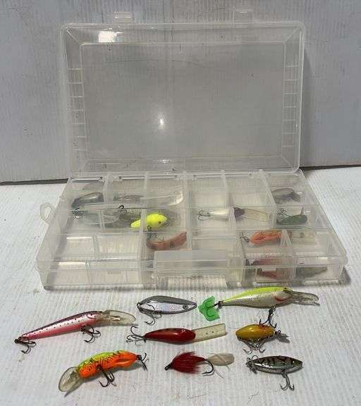 (24) Fishing lures, floater, divers, spoons (Cleos), and flat fish, all ...
