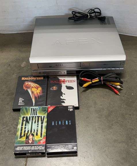 Apex VCR & DVD combo player, ADV-3800, (2) DVDs, (2) VHS tapes, plug ...