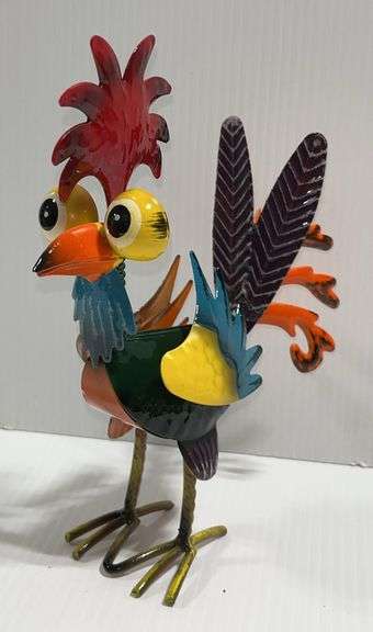 Colorful metal rooster, 6.3"W x 8.6"H - Albrecht Auction Service