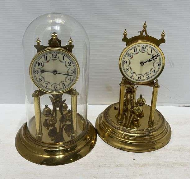 (2) Glass dome clocks, 1- dome, no key, with dome- 12"H - Albrecht ...