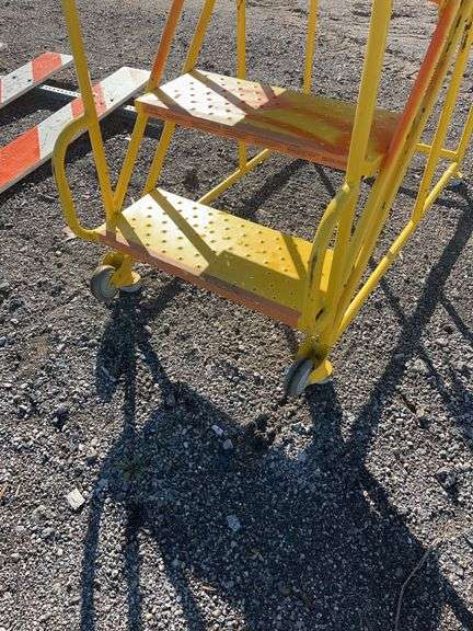 3-Step yellow ladder, 26"W x 50"L x 30"H to top step, 5'H overall, used ...
