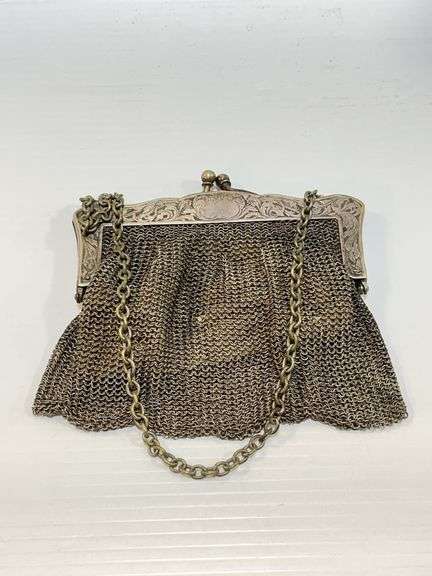 Old steel mesh purse, 5 1/4"W x 5 1/4"H, in great condition for age, as ...