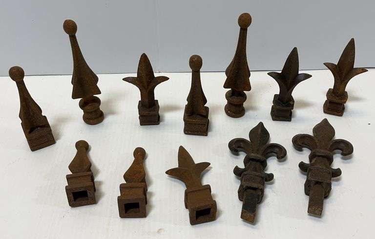 (12) Old iron fence finials, one pair of each design, 4"H, rusty ...