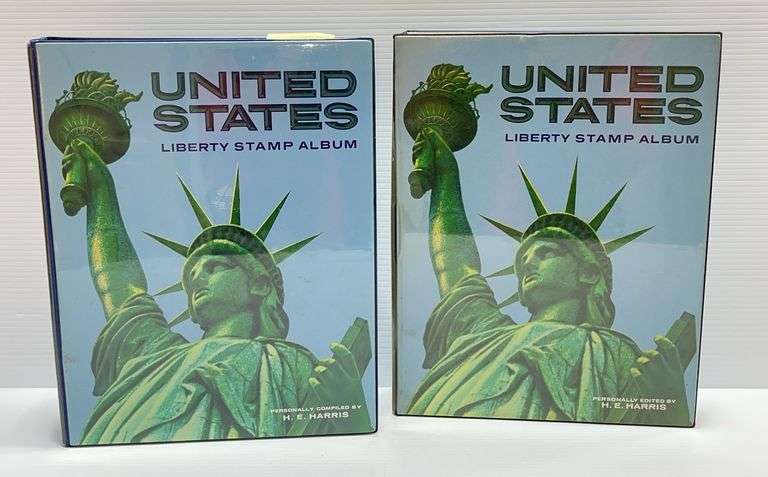(2) 1969 H.E. Harris United States Liberty stamp albums filled with ...