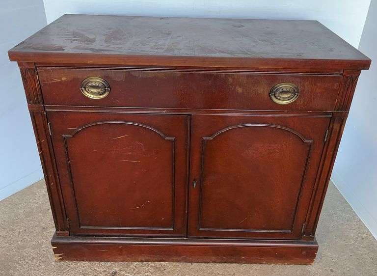 Older wooden buffet, 36"W x 17 1/4"D x 30 1/4"H, used, has scratches ...