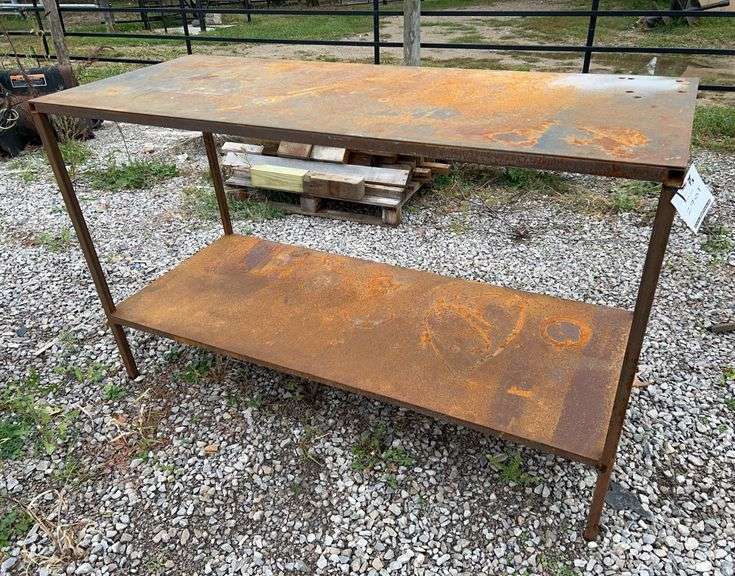 Heavy duty metal shop table, 60"W x 24"L x 36 1/2"H, used, rusty, does ...