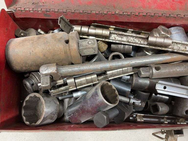Tool box with various sockets, breaker bars, and extensions, case- 20"W ...