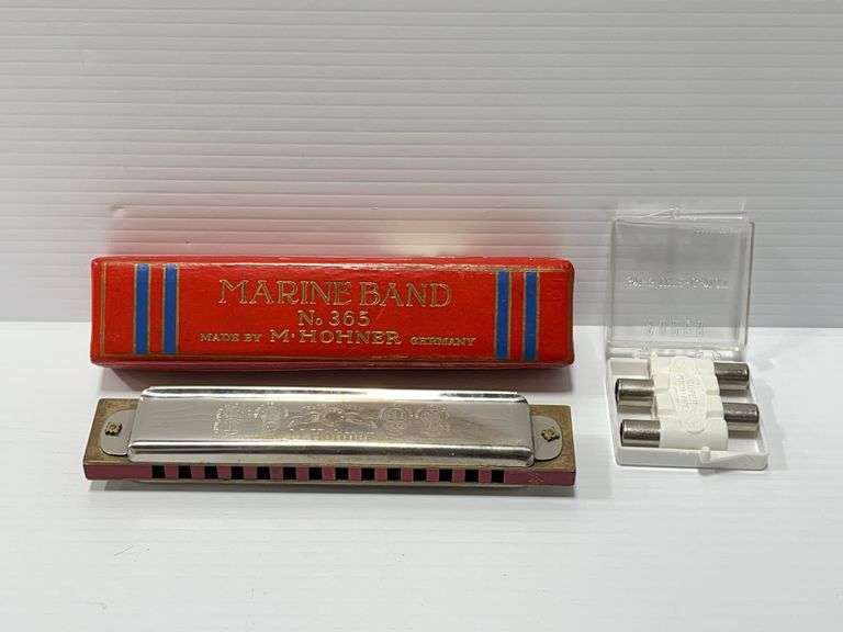 Marine band harmonica with box; Super pitch pipe, USA made - Albrecht ...