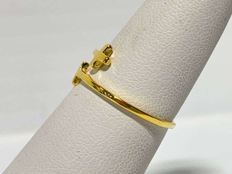 Sideways cross ring, size 6, marked 925 sterling silver, yellow gold plated, face height- 9mm ...