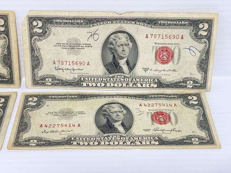 (4) Red seal $2 bills, fair - Albrecht Auction Service
