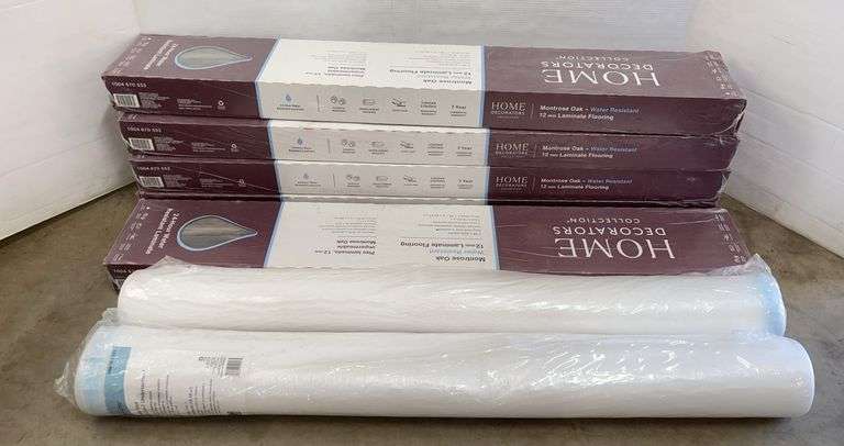 (5) Boxes of Montrose Oak water-resistant 12mm laminate flooring, and ...