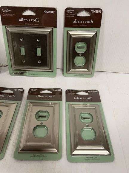 (11) Satin nickel Allen & Roth switch covers, NIP, includes: 1- Blank ...
