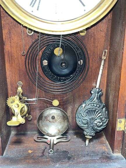 Ingraham kitchen shelf clock with alarm, has key, complete clock, 15"W ...