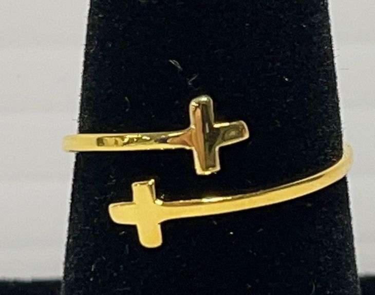 Sideways cross ring, size 6, marked 925 sterling silver, yellow gold plated, face height- 9mm ...