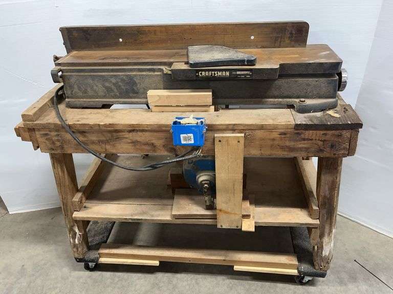 Craftsman 6" jointer on homemade stand with casters, has part for dust ...