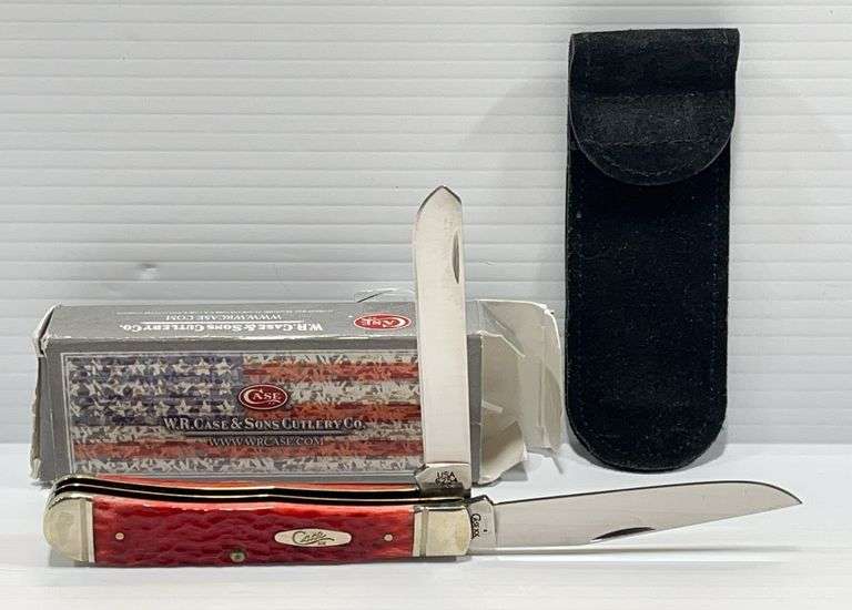 W.R. Case & Sons red "Trapper" style pocket knife, includes sheath ...
