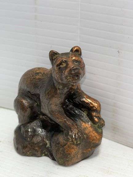 Older copper bear figurine, small but heavy, 2 1/2"W x 1 1/2"D x 3"H ...
