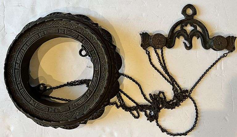 Antique late 1800s (patent 1876) cast iron ornate hanging hall or ...