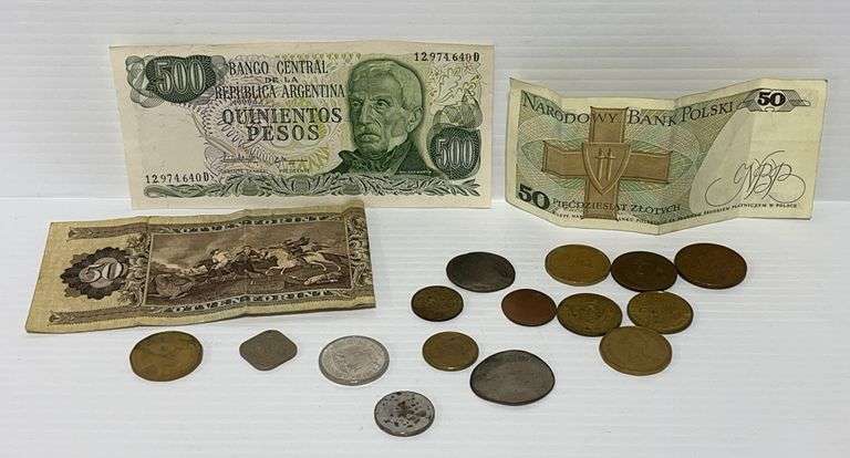 Foreign coins/tokens, and (3) paper currency - Albrecht Auction Service