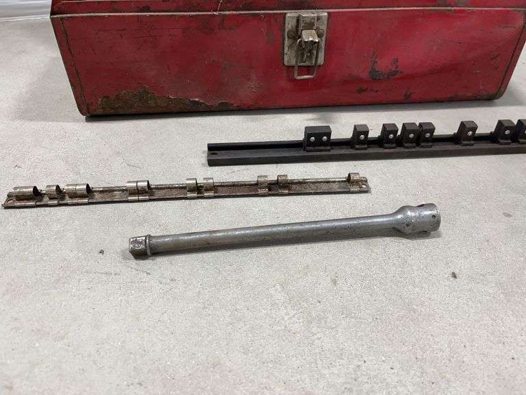 Tool box with various sockets, breaker bars, and extensions, case- 20"W ...