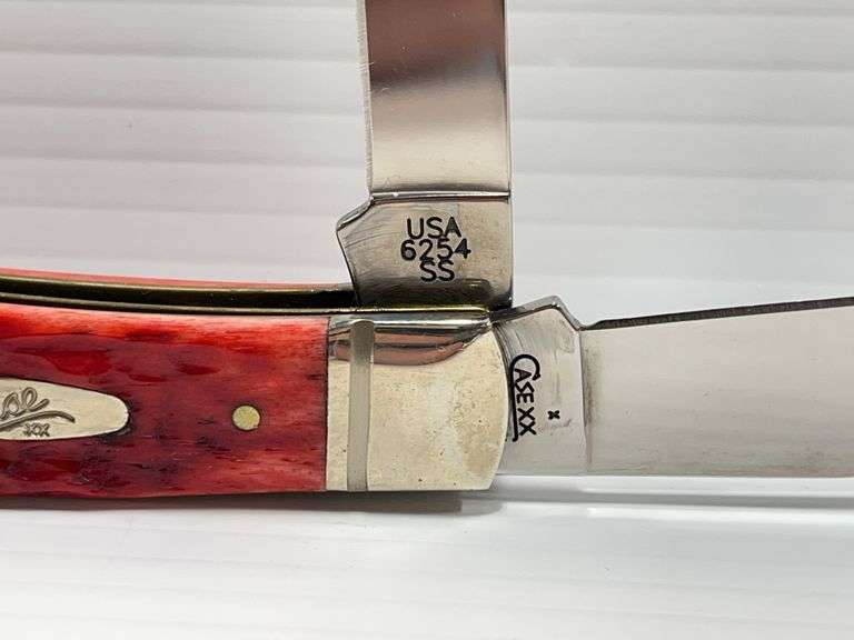 W.R. Case & Sons red "Trapper" style pocket knife, includes sheath ...