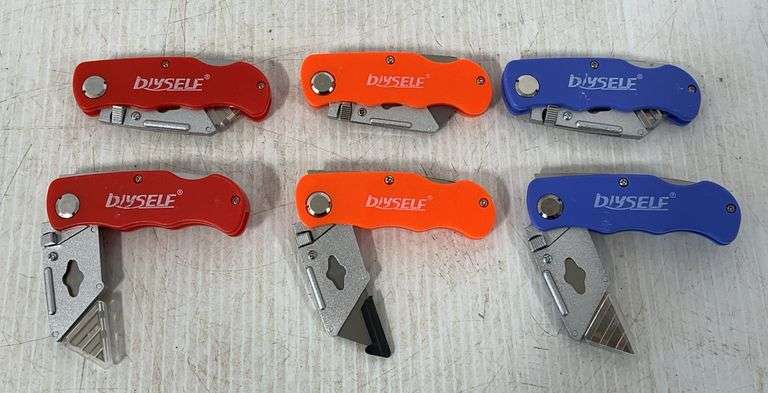 6-Pack folding utility knife box cutters with clip, closed- 3 3/4", new ...