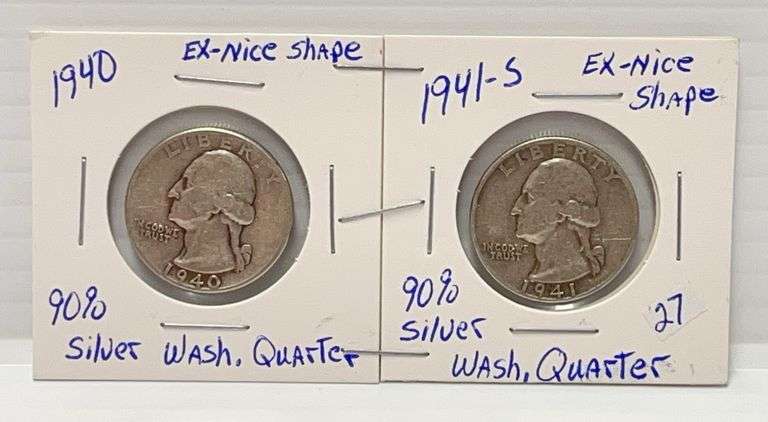 (2) Washington quarters, 90% silver, 1940 and 1941-S, both ex-nice ...