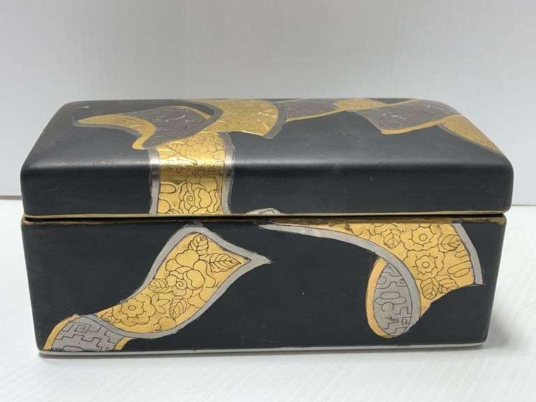 Decorative rectangular box with black base and metallic abstract ...