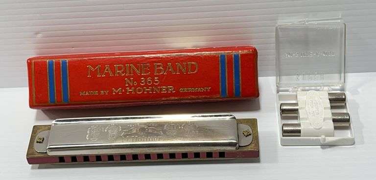 Marine band harmonica with box; Super pitch pipe, USA made - Albrecht ...