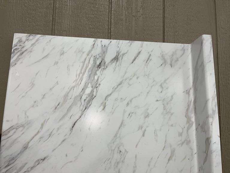 Countertop, rolled edge with curved backsplash, Montana clear marble formica with premium ...