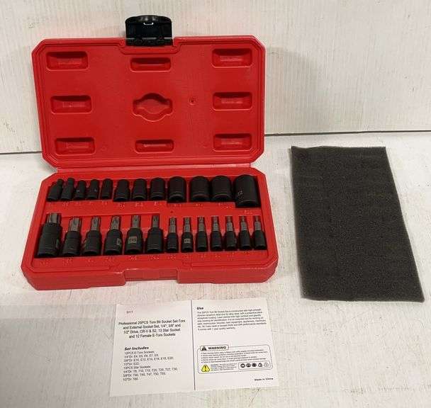 25-Piece torx bit and external socket set, 1/4", 3/8", and 1/2" drive ...
