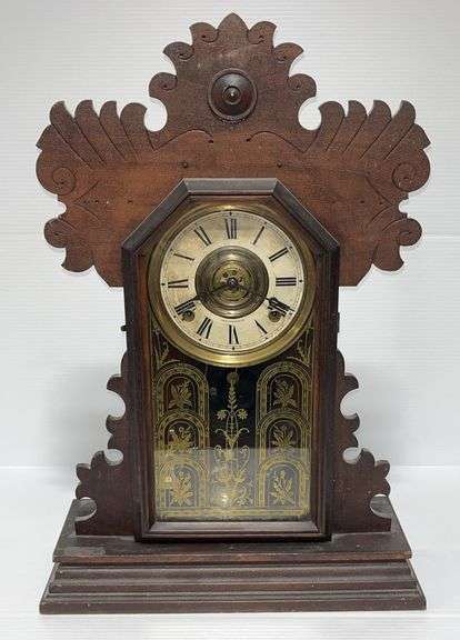 Ingraham kitchen shelf clock with alarm, has key, complete clock, 15"W ...