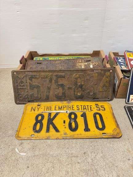(50) Vintage license plates, mostly Michigan, 15 1/2"W, used - Albrecht ...